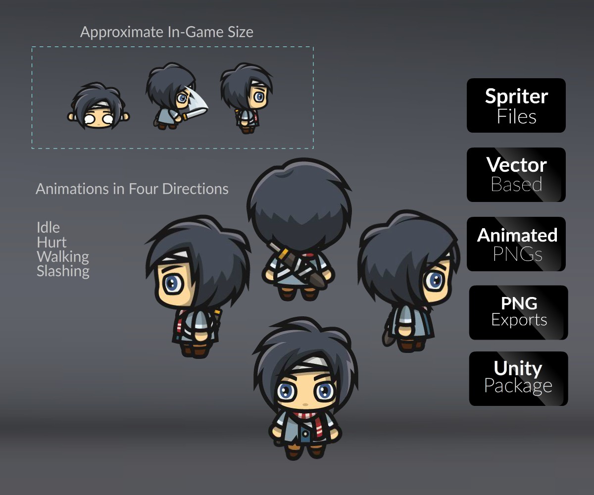 Ryu Four-Directional Animated Royalty Free Game Art | CartoonSmart.com