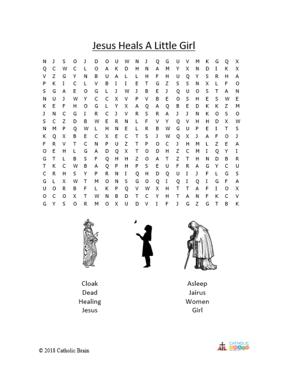 Jesus Heals a Little Girl - Word Search - CatholicBrain.com