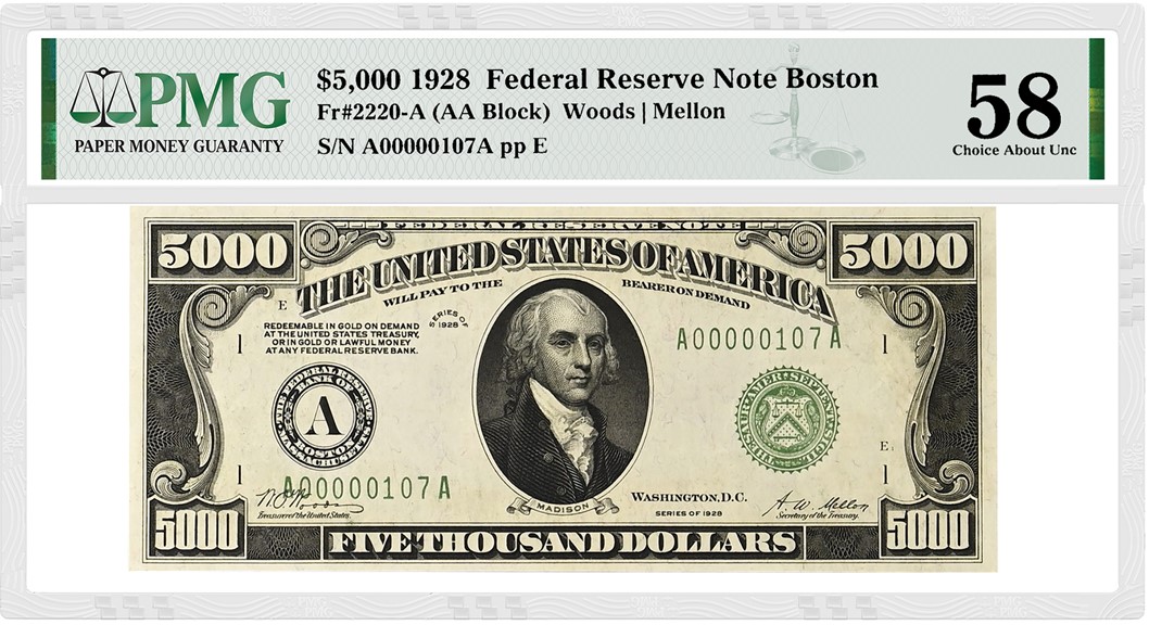 High-denomination Federal Reserve Notes Certified by PMG Highlight ...