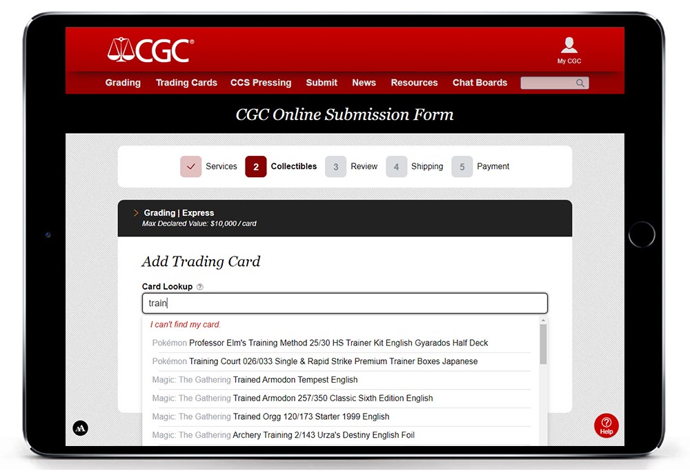 CGC Trading Cards Online Submission Form Upgrade Complete | CGC