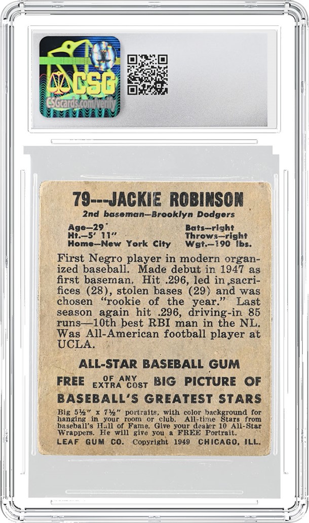 Iconic Jackie Robinson Rookie Card Certified by CSG Featured in ...