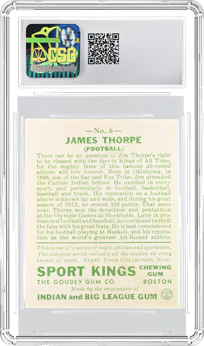 CSG Certifies Superb Example of an Iconic 1933 Jim Thorpe Football Card ...