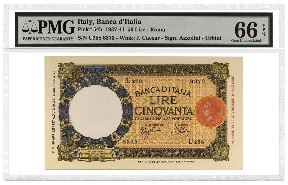 Featured Note of the Month: 1937-41 Italian 50 Lire | PMG