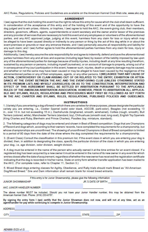 How to Complete the Back of an AKC Dog Show Entry Form – American ...