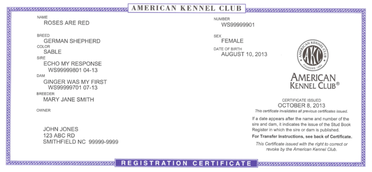 Registration Certificate – American Kennel Club