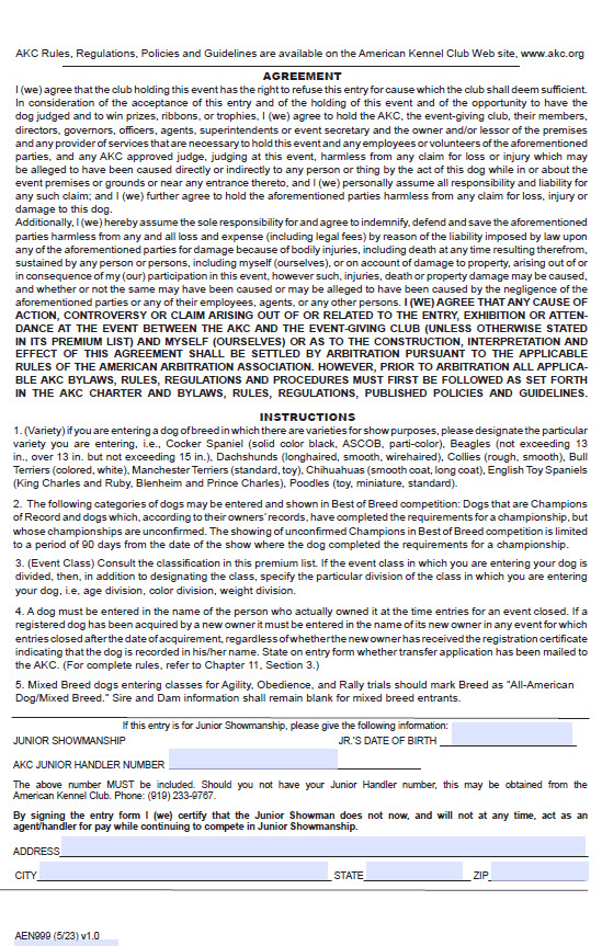 How to Complete the Back of an AKC Dog Show Entry Form – American ...
