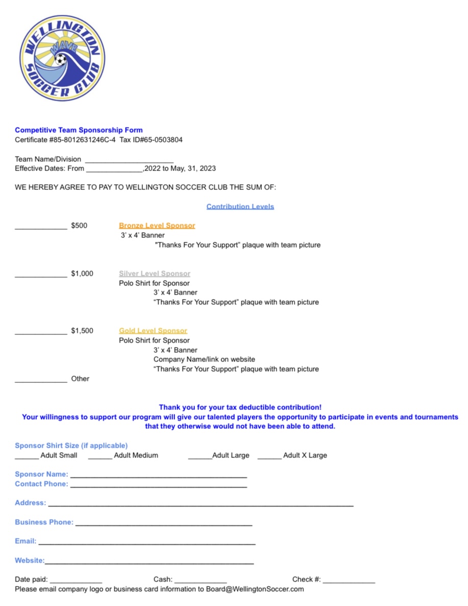 Become a Team Sponsor!!