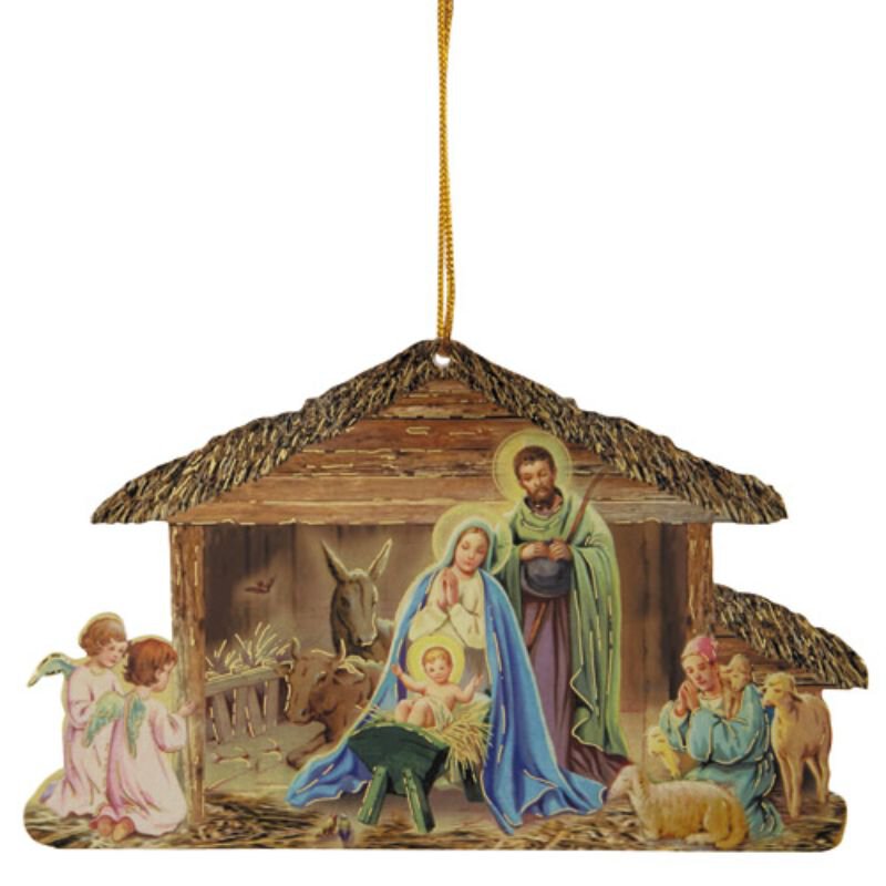 Traditional Stable Nativity Ornament - 50/pk