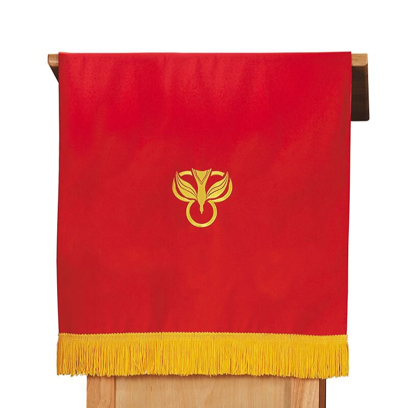 Red/White Reversible Pulpit Scarf with Fringe, Church Supplies: Autom