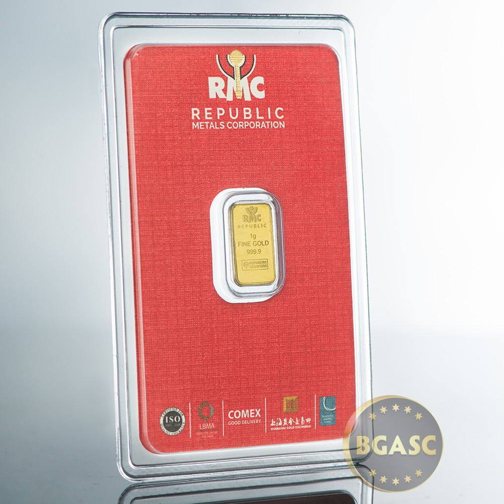 Buy 1 gram Gold Bar Republic Metals (RMC) .9999 Fine 24kt (in Assay ...