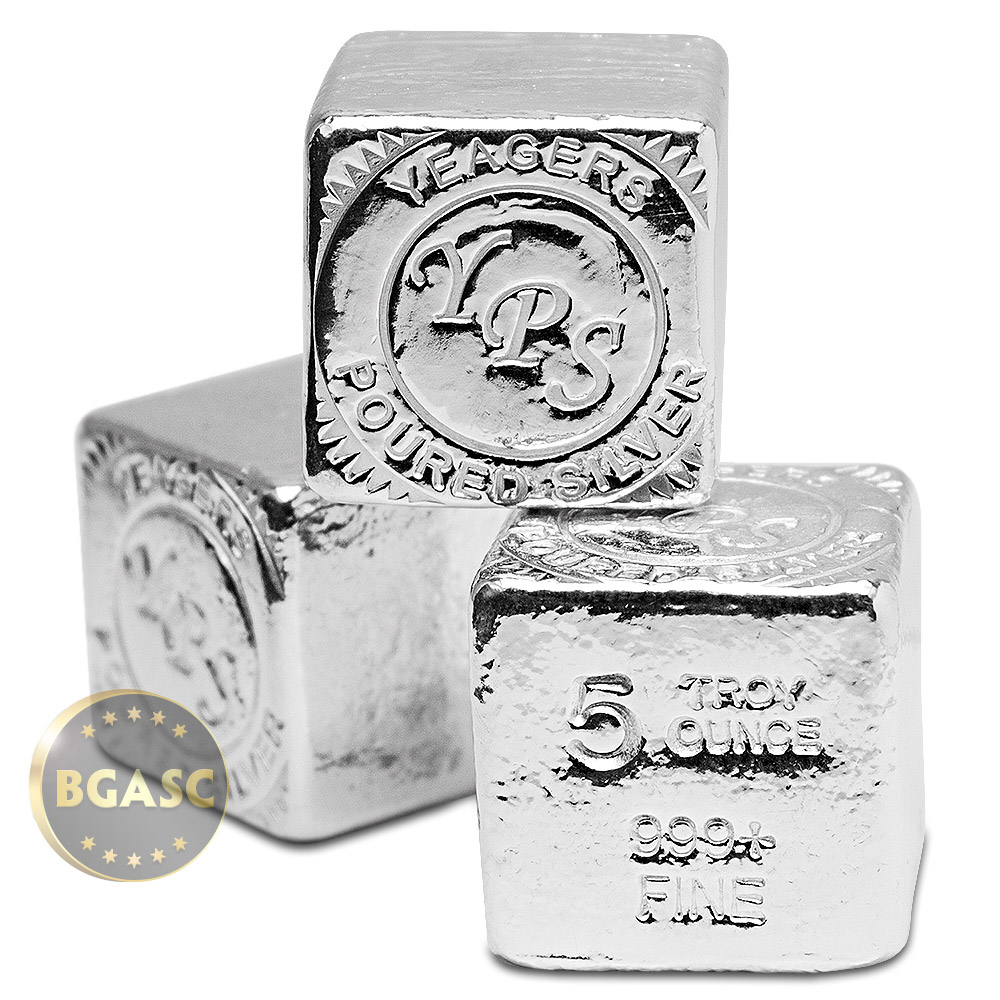 Buy 5 oz Silver Cube Yeager's Poured .999 Fine Silver Bullion - Poured ...