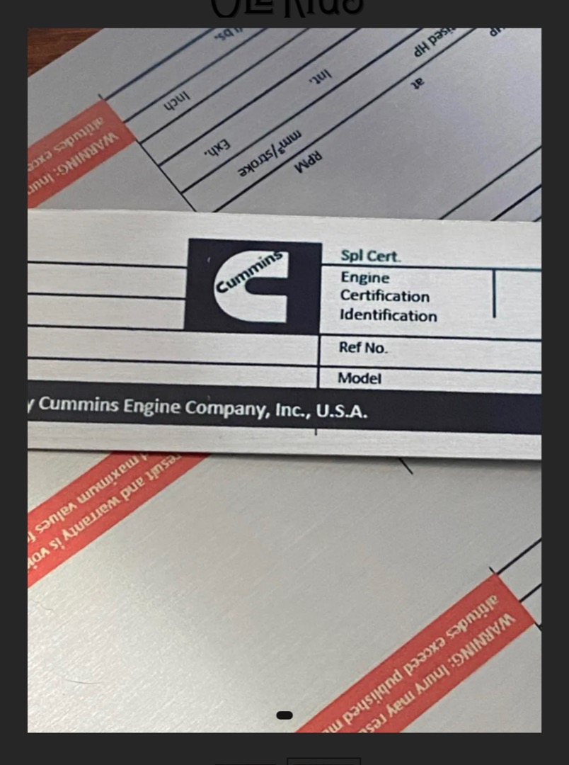 Cummins N14 Data Tags -- BLANK METAL PLATES