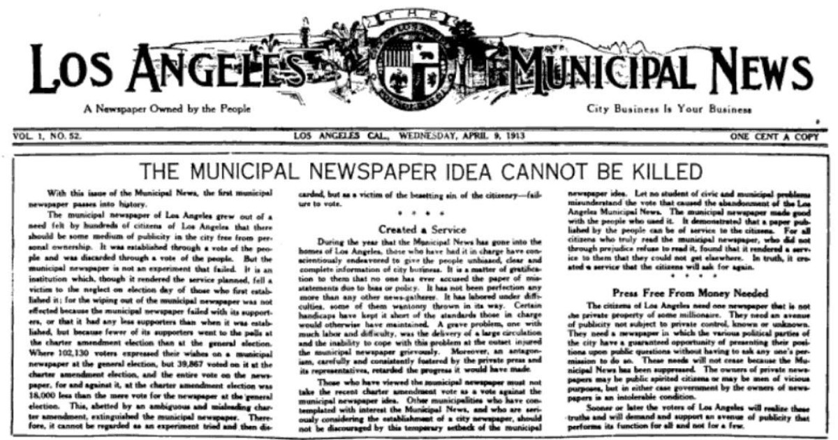 Once Upon a Time, Los Angeles Voters Created Their Own Newspaper — Bunk