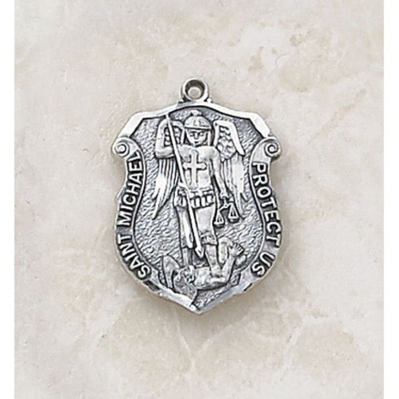 Saint Michael Police Badge Medal - in Sterling Silver, Saints Michael ...