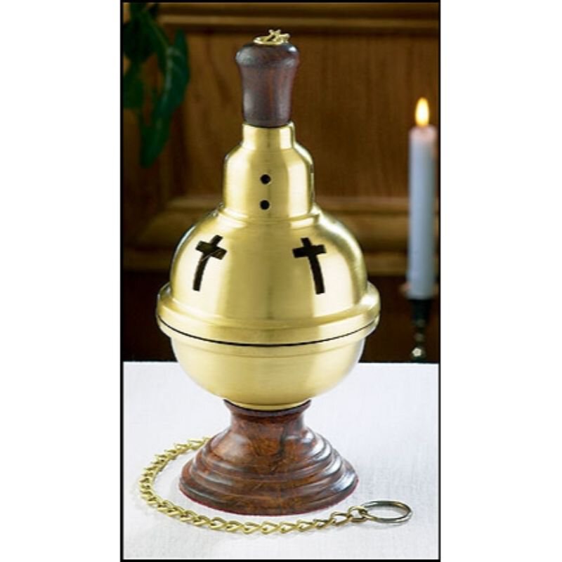 Censer with Wood Base and Top, Candles/Incense: Catholic Gifts & More