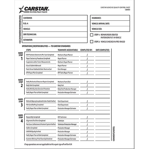 CARSTAR Adhesive Quality Control Sheet, Scheduling & Workflow ...