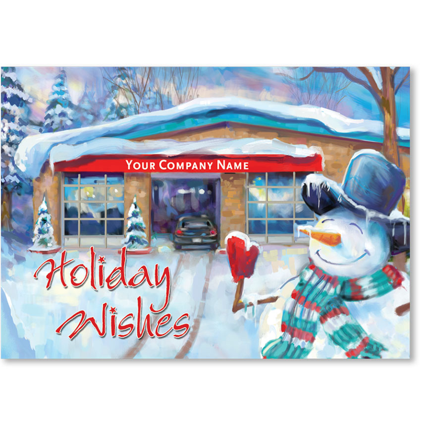 Double Personalized Full-Color Holiday Postcards - Snowman Welcome