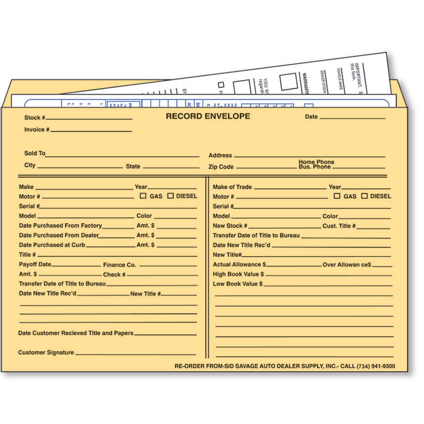 Dealer Record Envelopes | Automotive Dealer Supplies