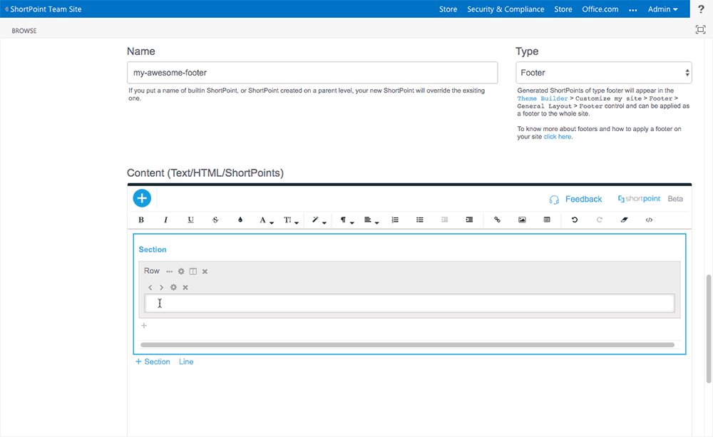 Part 1: Create the Footer from ShortPoint Generator Page : Support Center