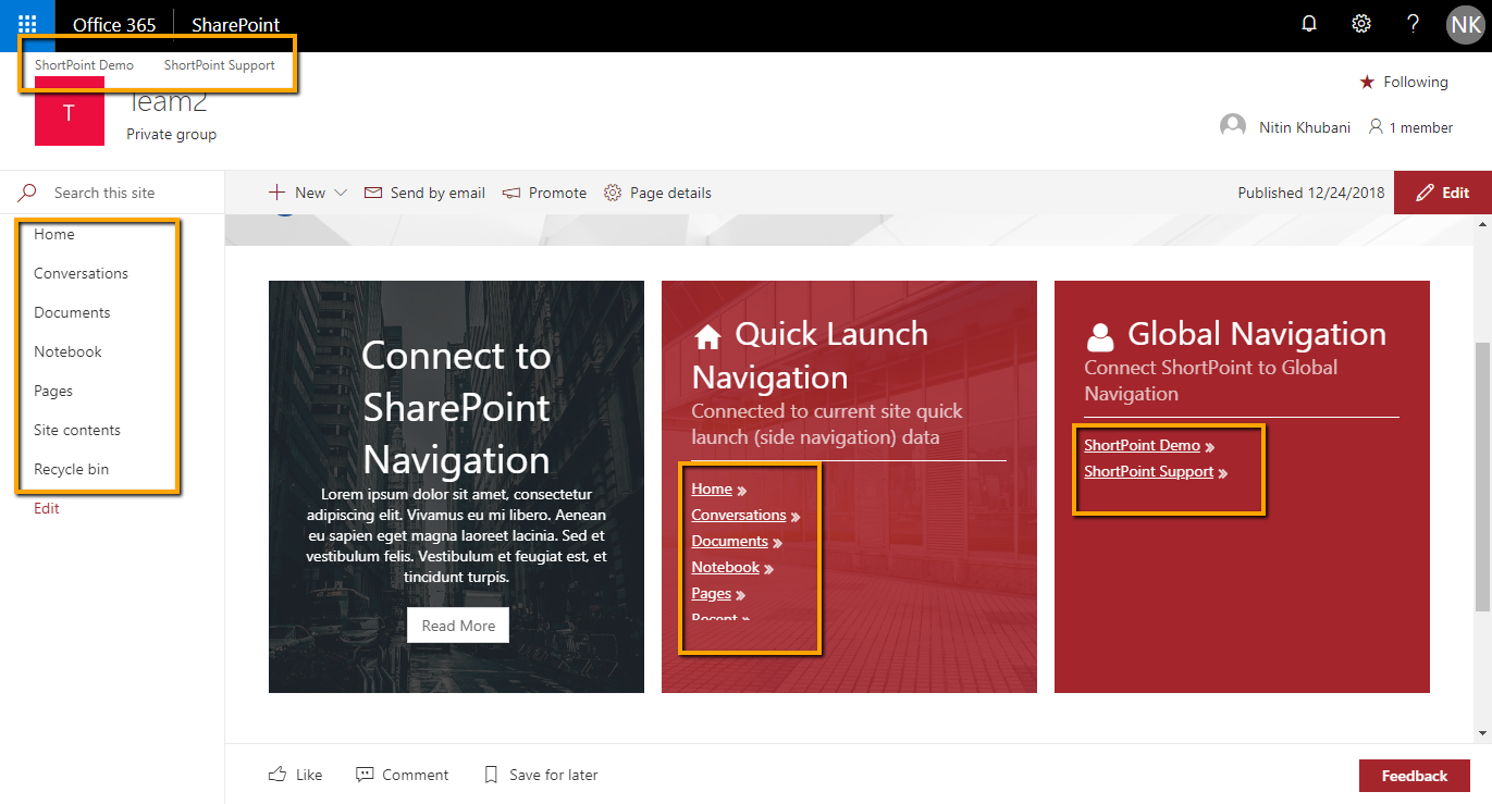 Connect ShortPoint with SharePoint Global or Side Navigation (Quick ...