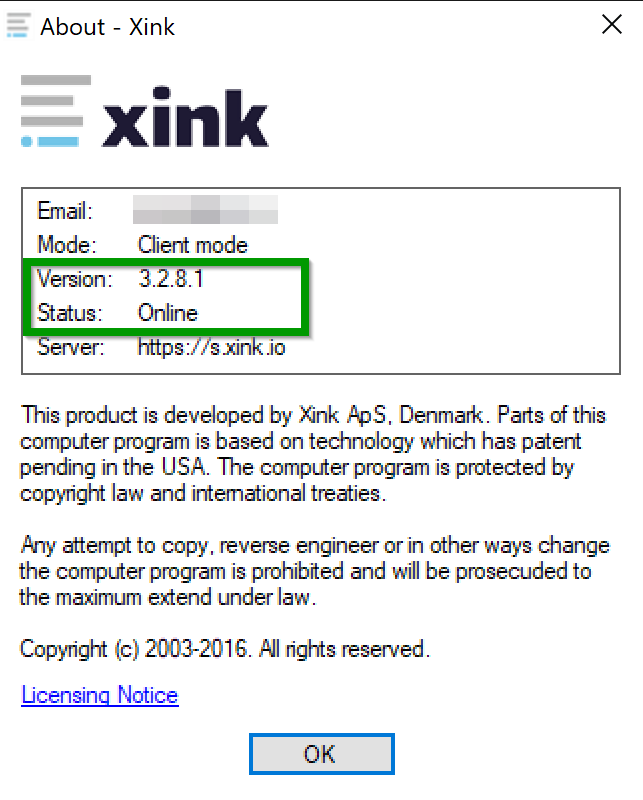 Check the status and version of your Xink Client on Windows : EmaiI ...