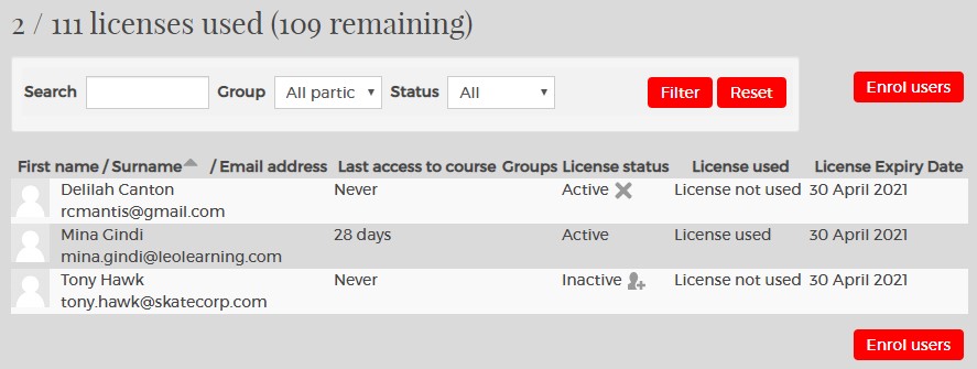 Manage my course enrolments / licences? : Eukleia Support