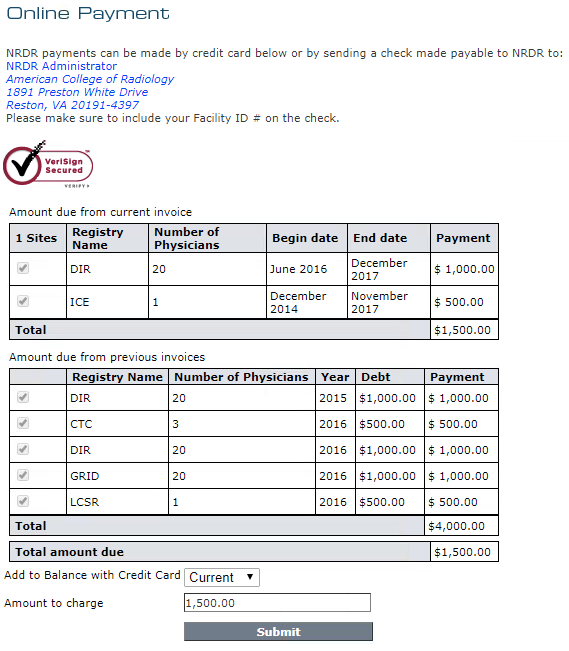 How to Submit Payment : NRDR - National Radiology Data Registry Support