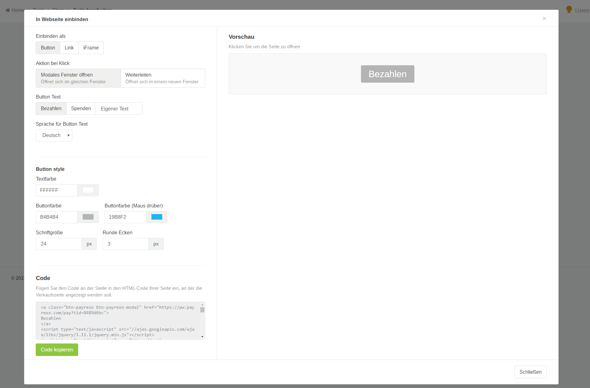 Webseiten Integration - Docs
