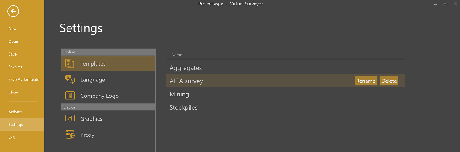 Project Templates | Virtual Surveyor : Support Portal