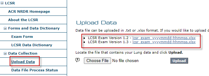 LCSR Upload Template : NRDR - National Radiology Data Registry Support
