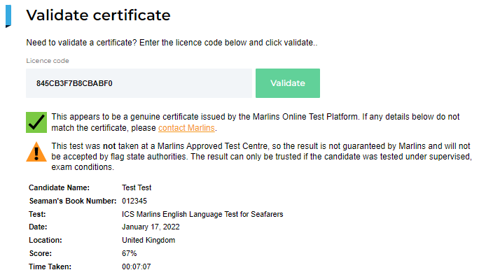 How do I validate a Marlins test certificate? : Helpdesk