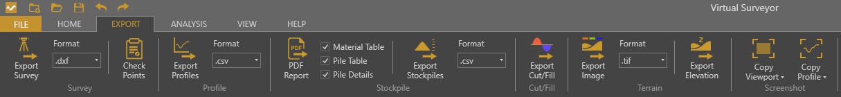 EXPORT Tab | Virtual Surveyor : Support Portal