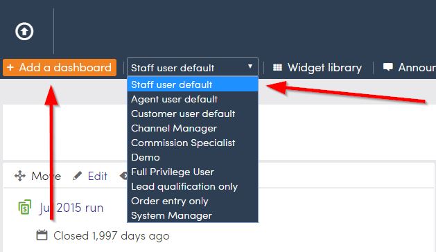 Dashboard and widget setup : RPM Software