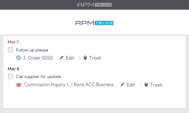 Actions Widget : RPM Software