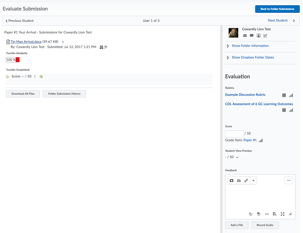 DROPBOX - Grading with Turnitin Originality Checker : Campus Services