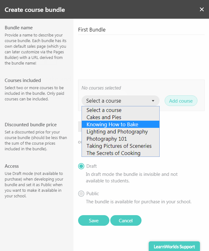 How can I create a course Bundle? : LearnWorlds Help Center