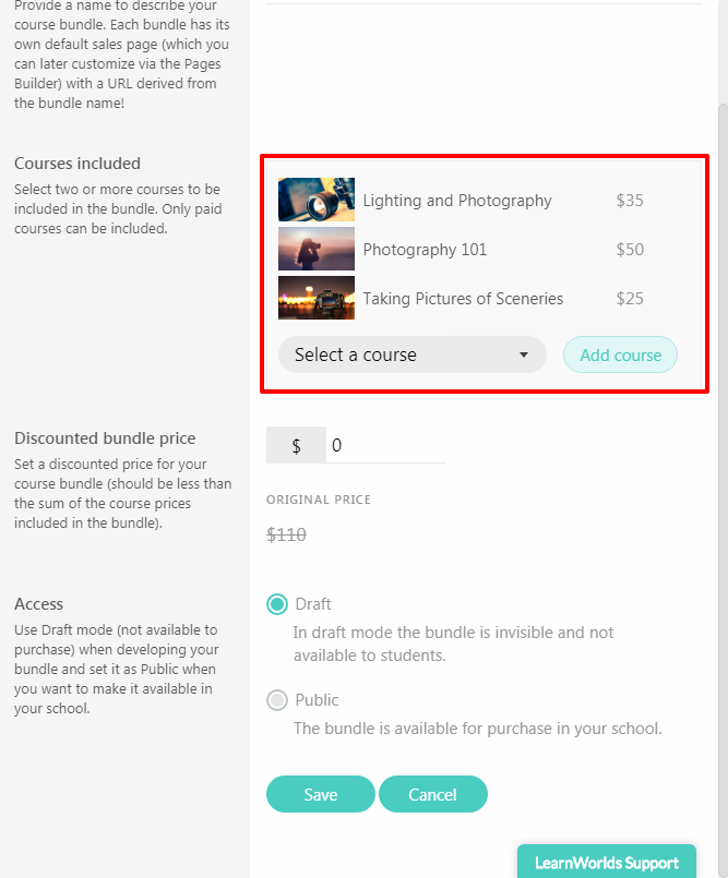 How can I create a course Bundle? : LearnWorlds Help Center