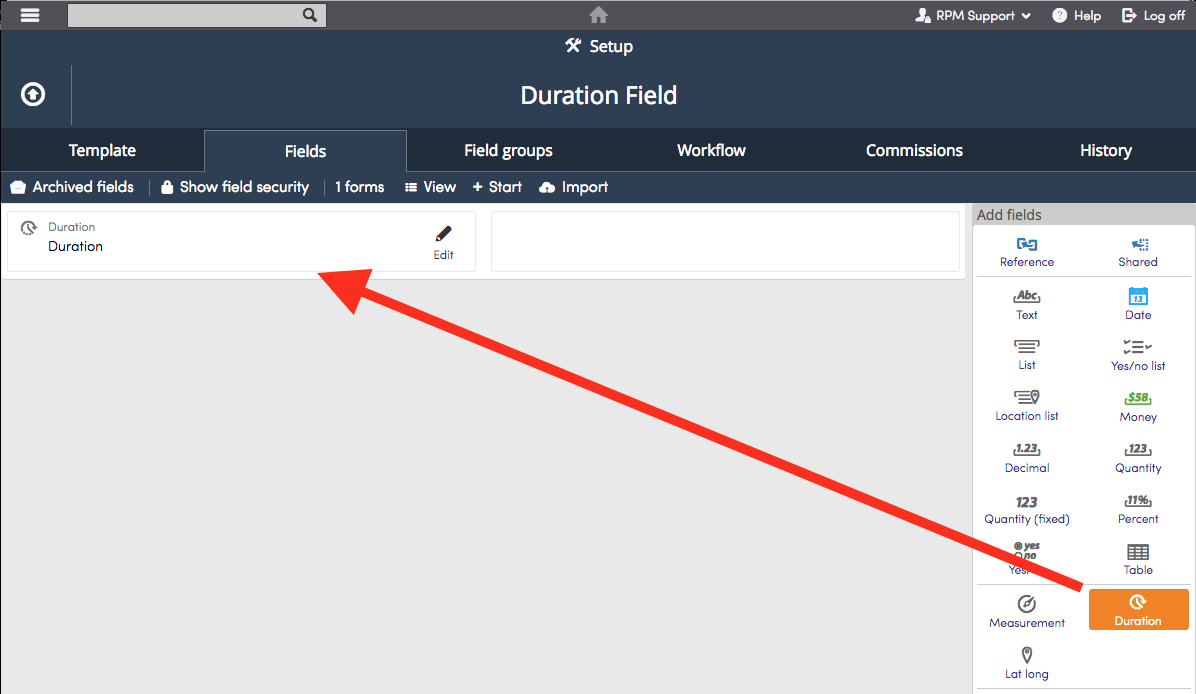Duration field : RPM Software