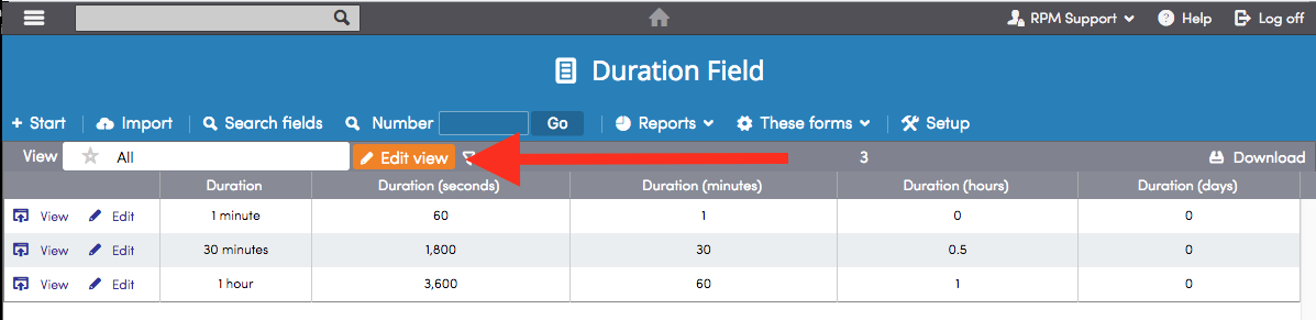 Duration field : RPM Software