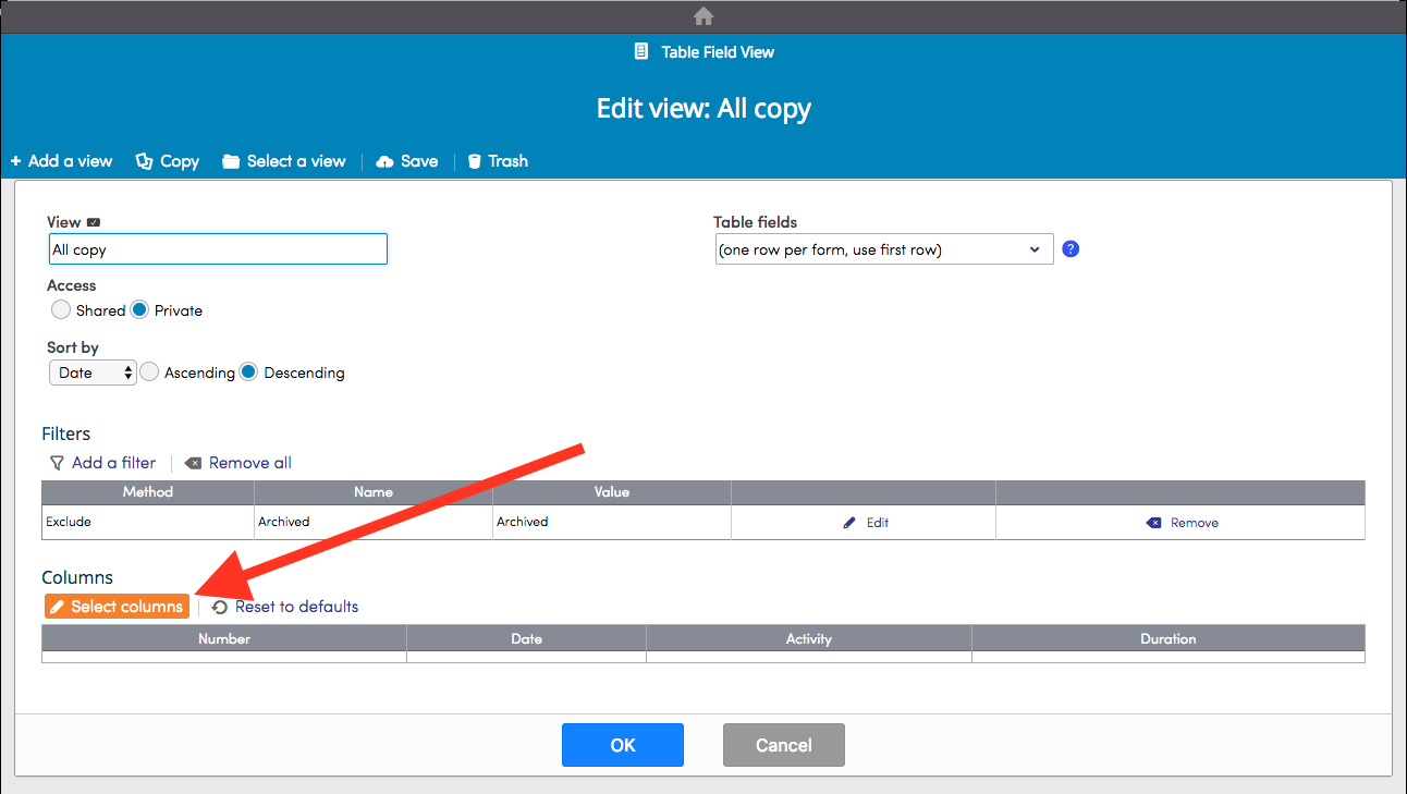 View & Filter Table Fields : RPM Software