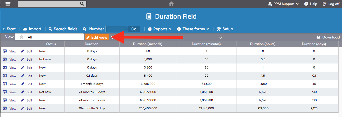 Duration field : RPM Software