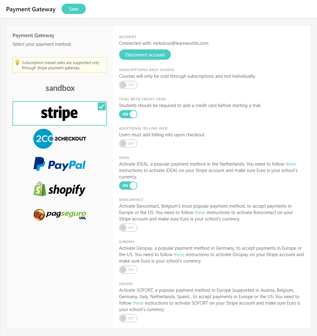 How to accept iDEAL payments through Stripe : LearnWorlds Help Center