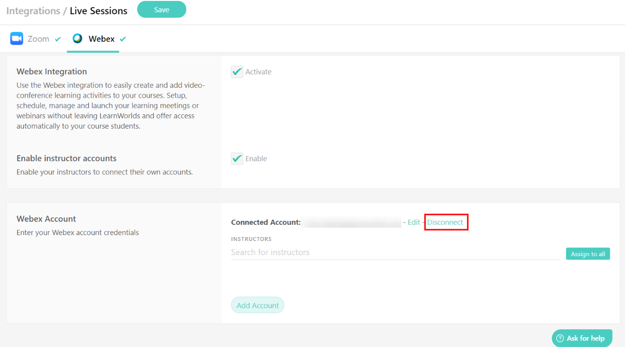 How to Integrate Webex with your LearnWorlds School : LearnWorlds Help Center