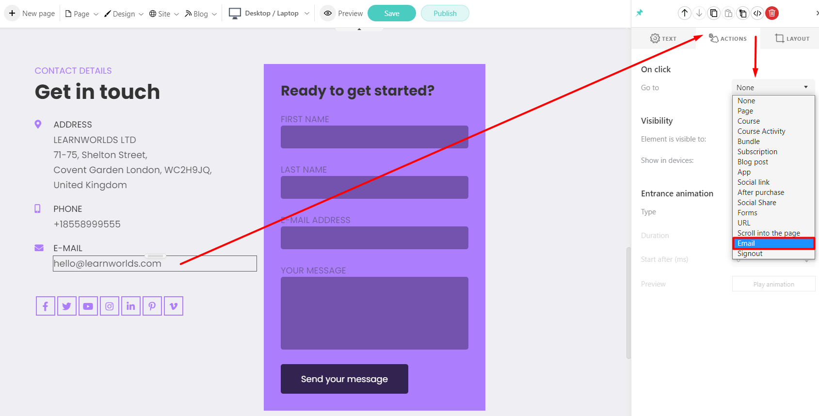 How to Set Up a Contact Form in your Pages : LearnWorlds Help Center