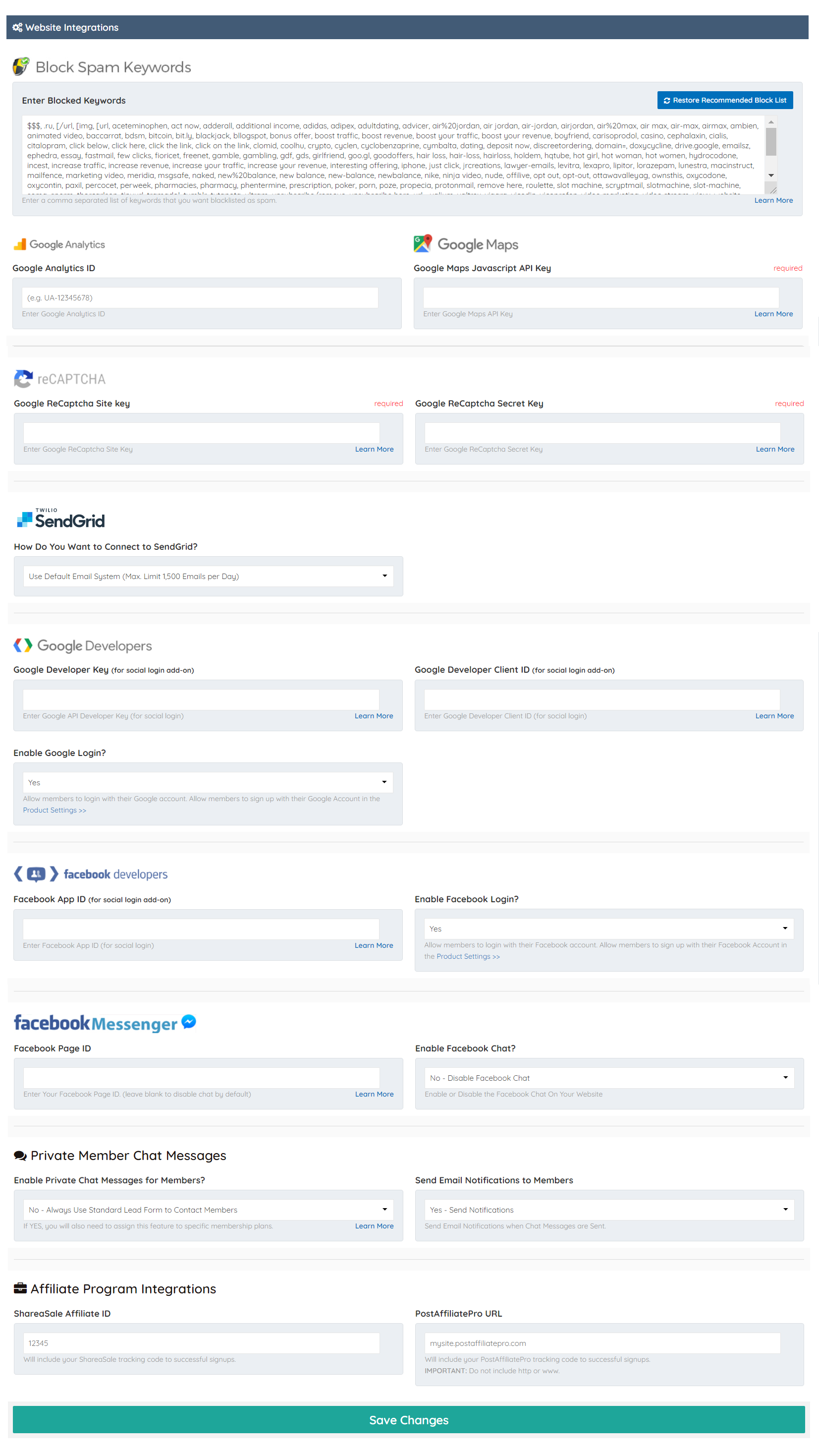 Brilliant Directories - Settings » General Settings » Integrations Tab ...