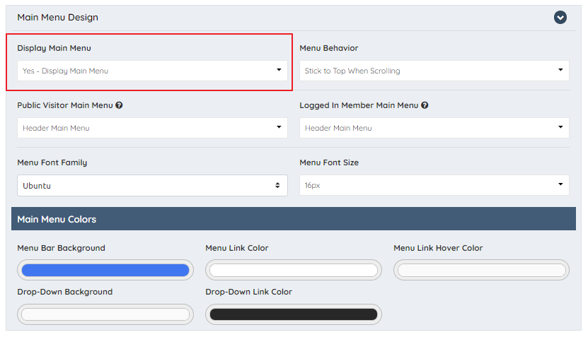 Design Settings » Main Menu Design : Solution Center