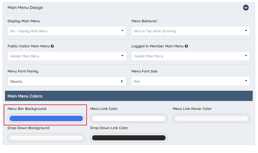 Design Settings » Main Menu Design : Solution Center