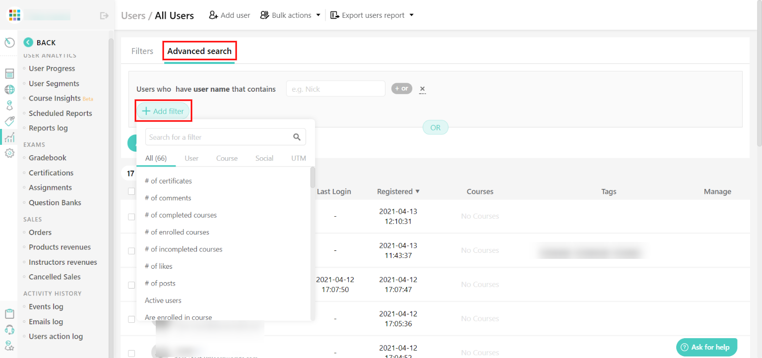 User Management Page : LearnWorlds Help Center