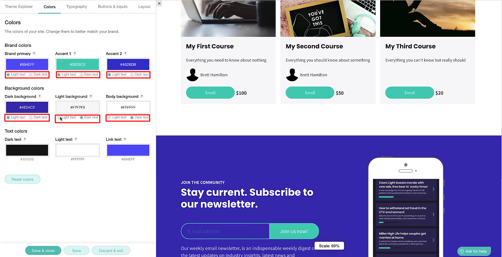 Theme Explorer - Colors : LearnWorlds Help Center