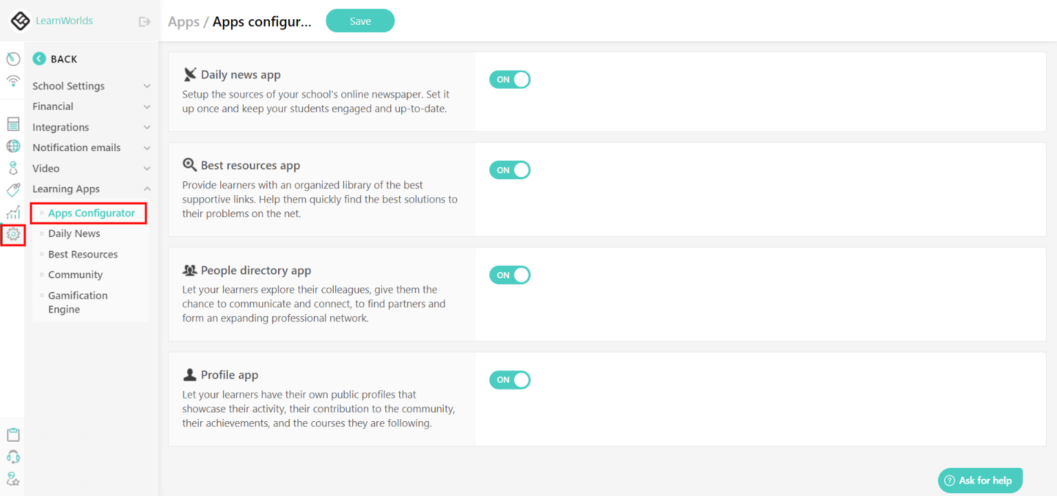 How to Activate/Deactivate the LearnWorlds Learning Apps : LearnWorlds Help Center